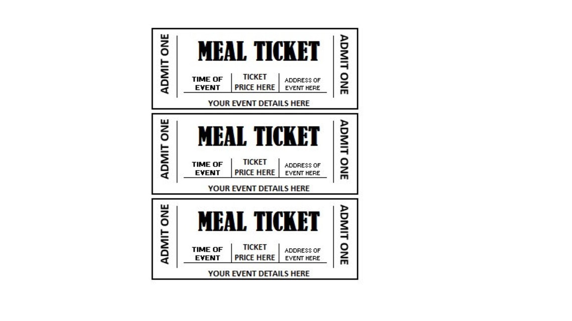 Editable Food Event Ticket, Food Ticket Printables, Editable Meal ...