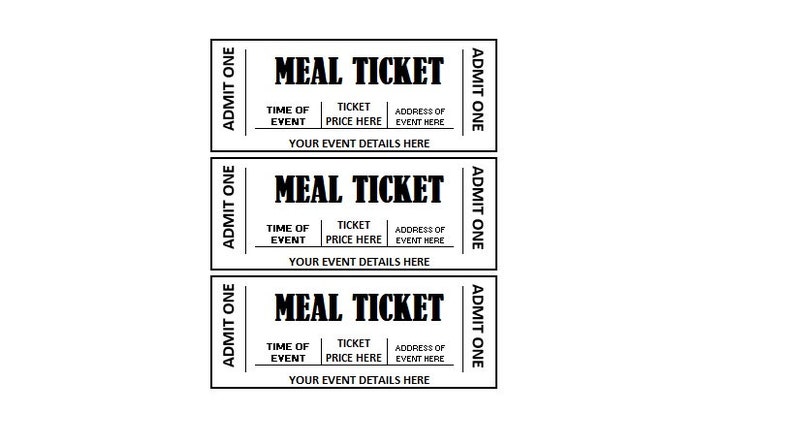 Editable Food Event Ticket, Food Ticket Printables, Editable Meal ...