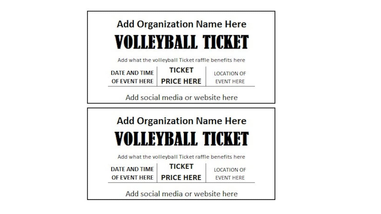 Editable Volleyball Ticket, Volleyball Ticket Fundraiser Ticket ...