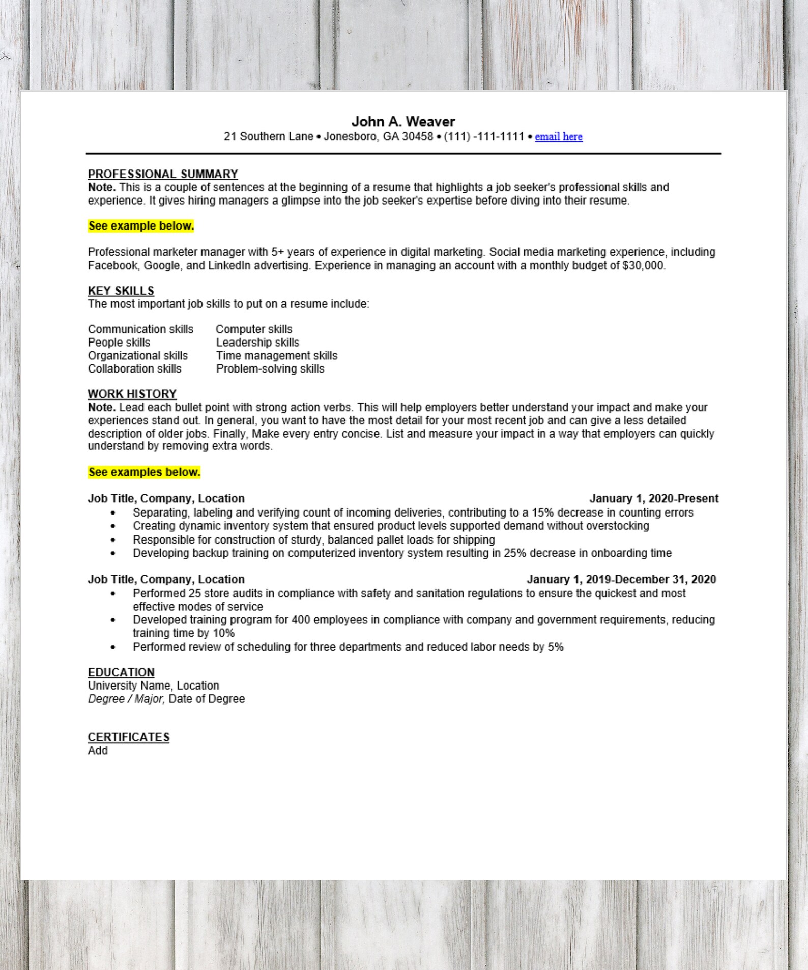 Basic Resume Template Word, Basic Resume and Reference Template for MS ...