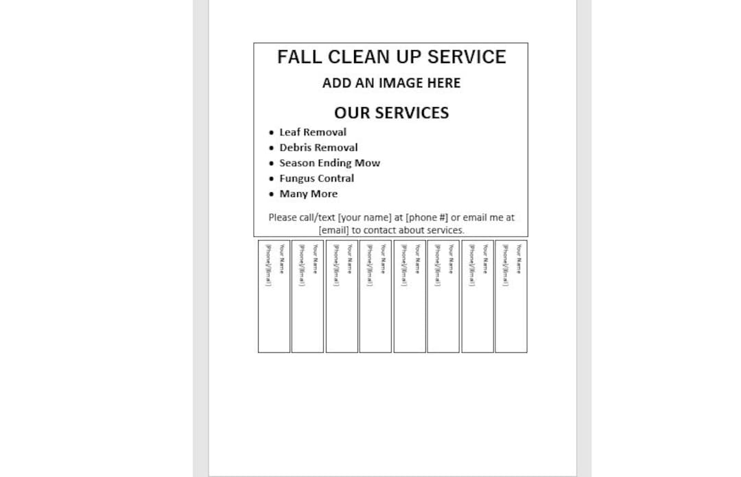 Editable Fall Clean up Service Tear-off Flyer, Fall Clean up Service Ad ...