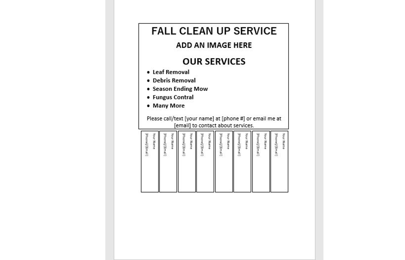 Editable Fall Clean up Service Tear-off Flyer, Fall Clean up Service Ad ...