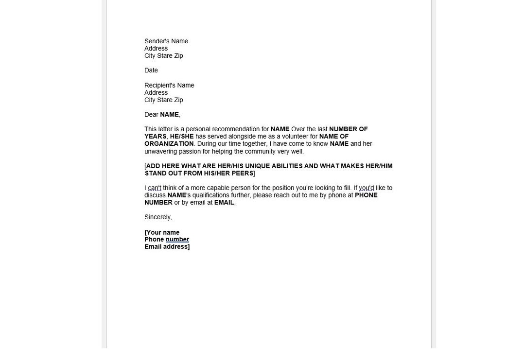 Community Service Recommendation Letter Template, Community Service ...
