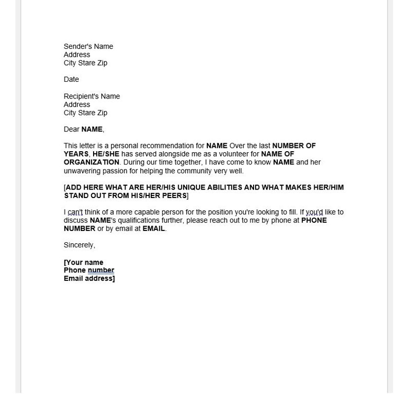 Community Service Letter Template - Etsy