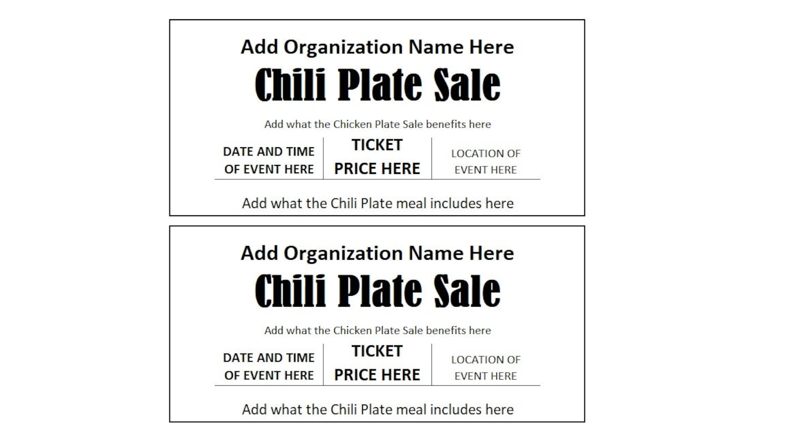 Chili Plate Sale Ticket, Chili Plate Sale Fundraiser Ticket, Chili ...
