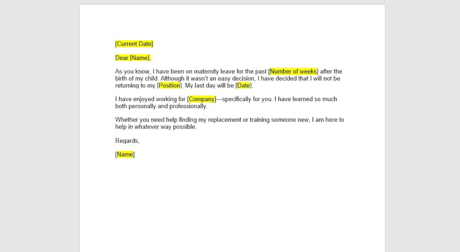 Maternity Resignation Letter Template, Resignation Letter, Resignation ...