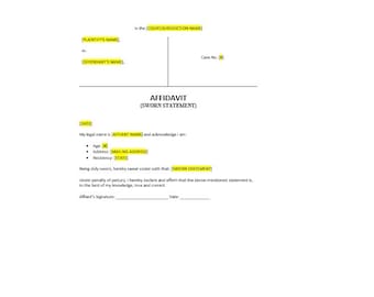 Affidavit (sworn Statement) Template - Etsy UK
