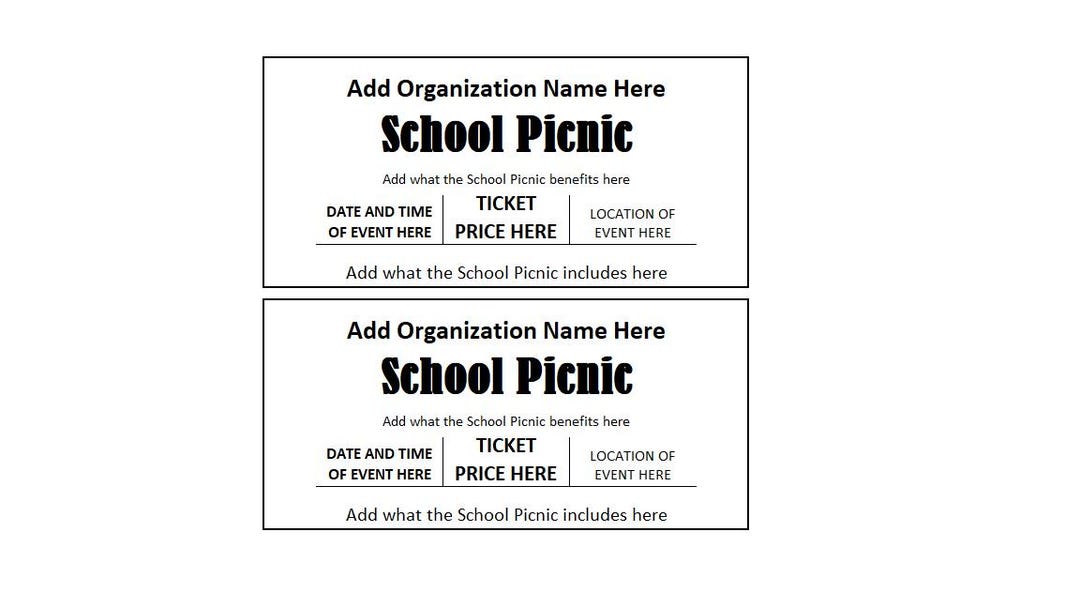 School Picnic Sale Ticket, School Picnic Sale Fundraiser Ticket, School ...