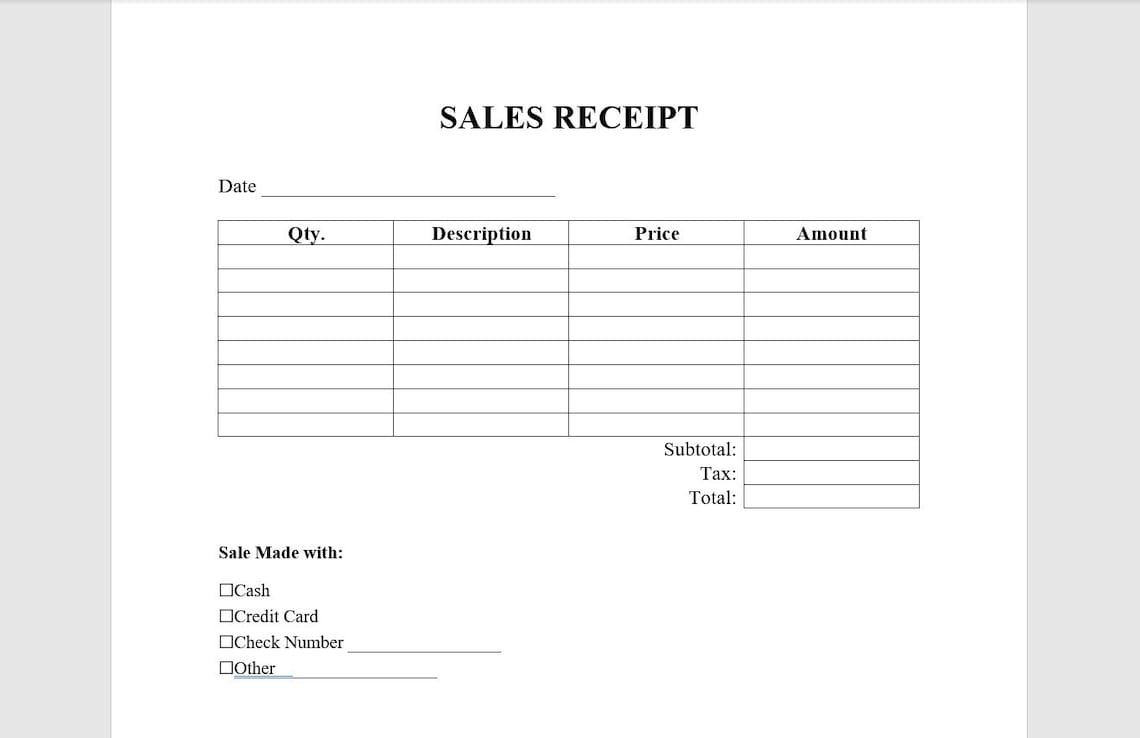Sales Receipt Template, Sales Receipt, Receipt Template, Word Template ...