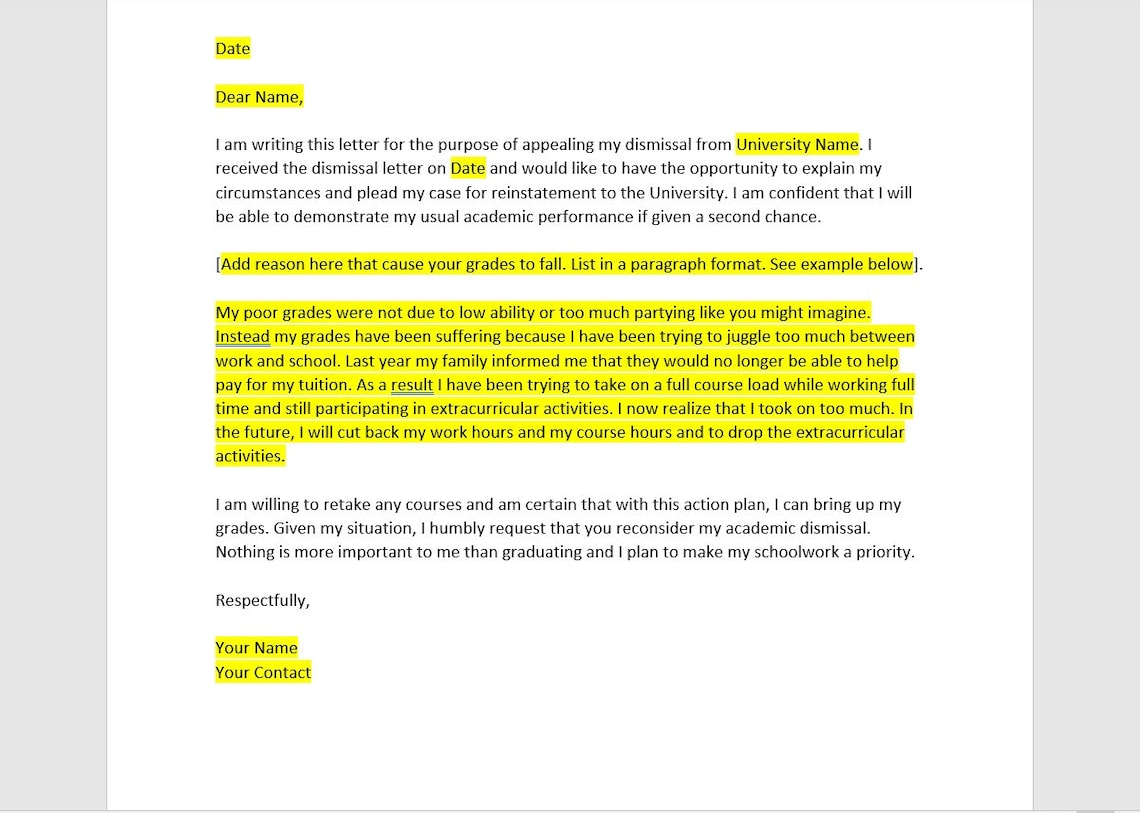 Academic Dismissal Appeal Letter, Academic Dismissal Appeal Letter ...