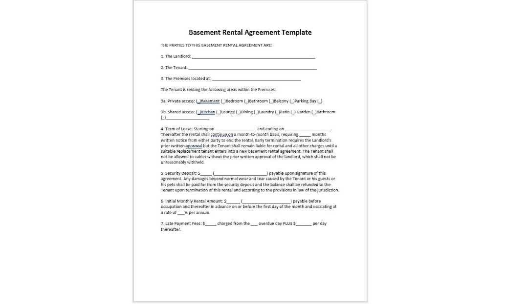Basement Rental Agreement Template, Basement Rental Agreement Letter ...