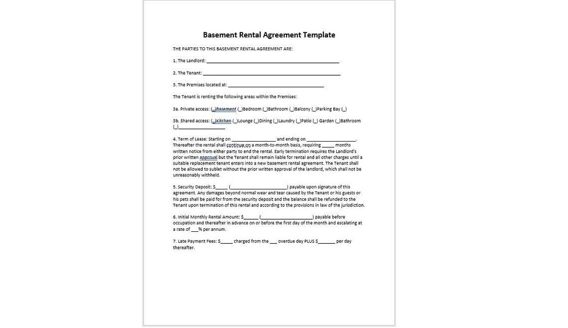 Basement Rental Agreement Template, Basement Rental Agreement Letter ...