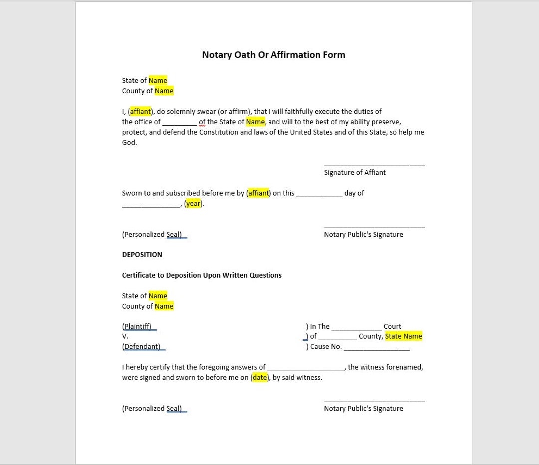 Notary Oath Or Affirmation Form Notary Oath Or Affirmation Form Template Notary Oath Or