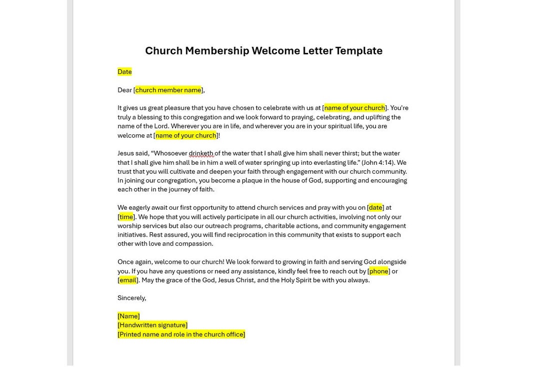 Church Membership Welcome Letter Template, Membership Welcome Letter ...