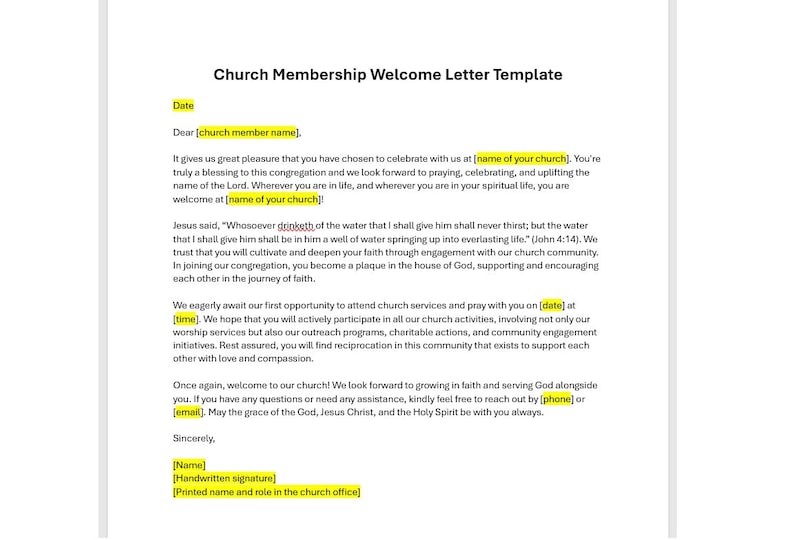 Church Membership Welcome Letter Template, Membership Welcome Letter ...