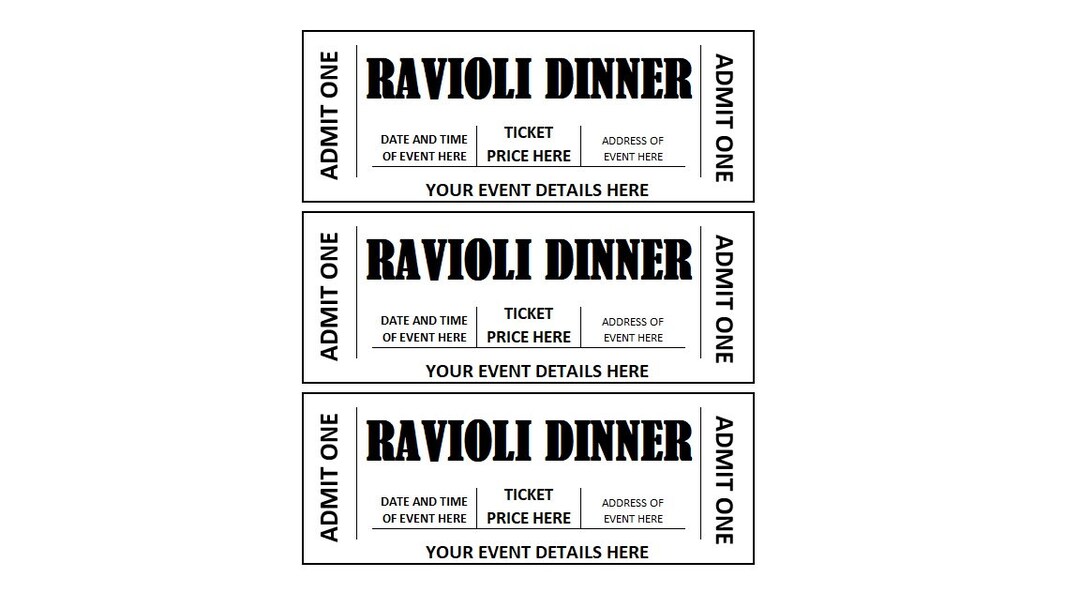Editable Ravioli Dinner Event Ticket, Ravioli Dinner Ticket Printables, Editable Ravioli Dinner ...