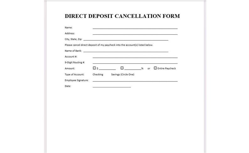 Direct Deposit Cancellation Form, Direct Deposit Cancellation Form ...