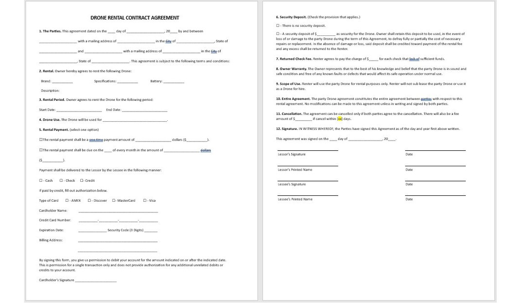 Editable Drone Rental Contract Agreement, Drone Rental Contract ...