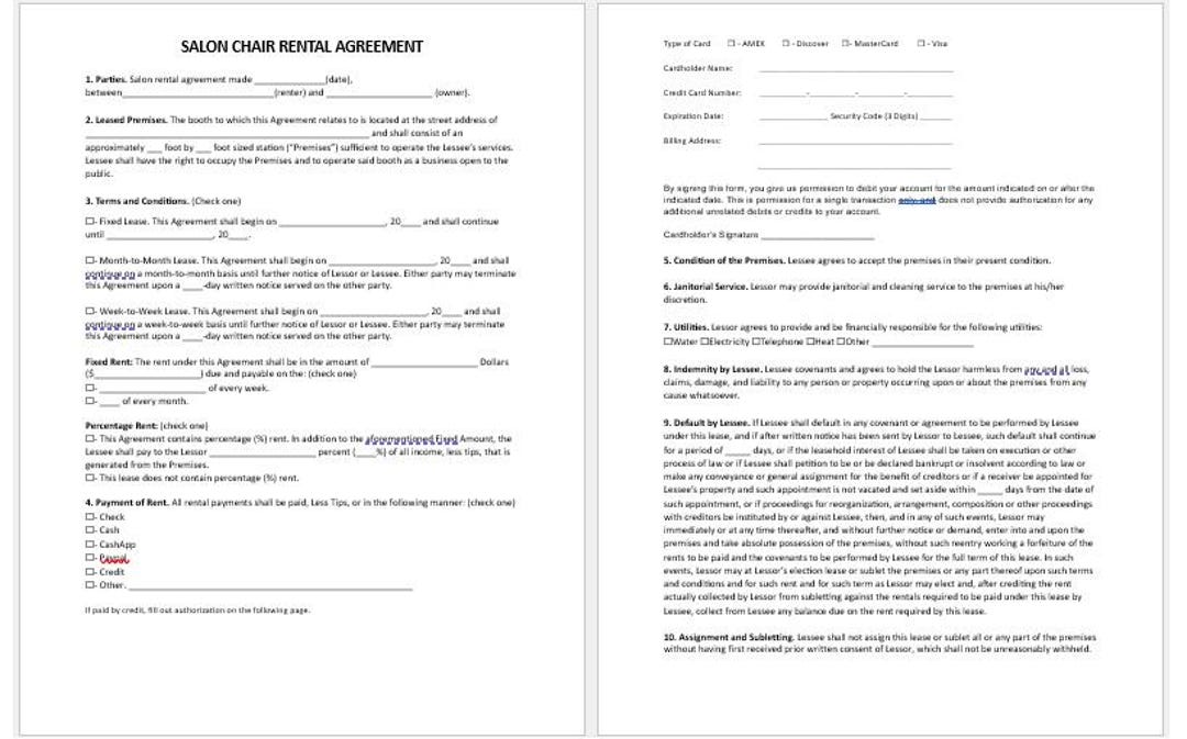 Salon Chair Rental Agreement, Salon Chair Rental Agreement Template ...