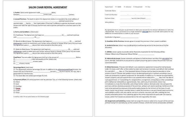 Salon Chair Rental Agreement, Salon Chair Rental Agreement Template ...