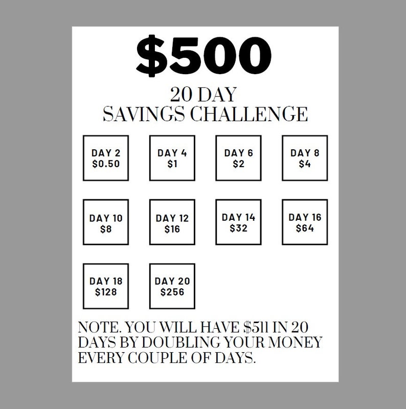 20 Day Savings Challenge, Save 500 in 20 Days, Savings Planner, Savings ...