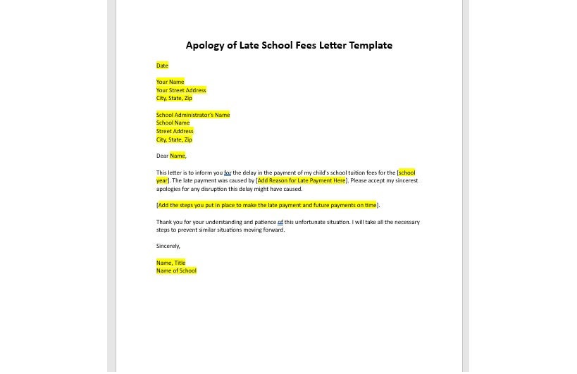 Apology for Late Payment of School Fees Letter Template, Late Payment ...