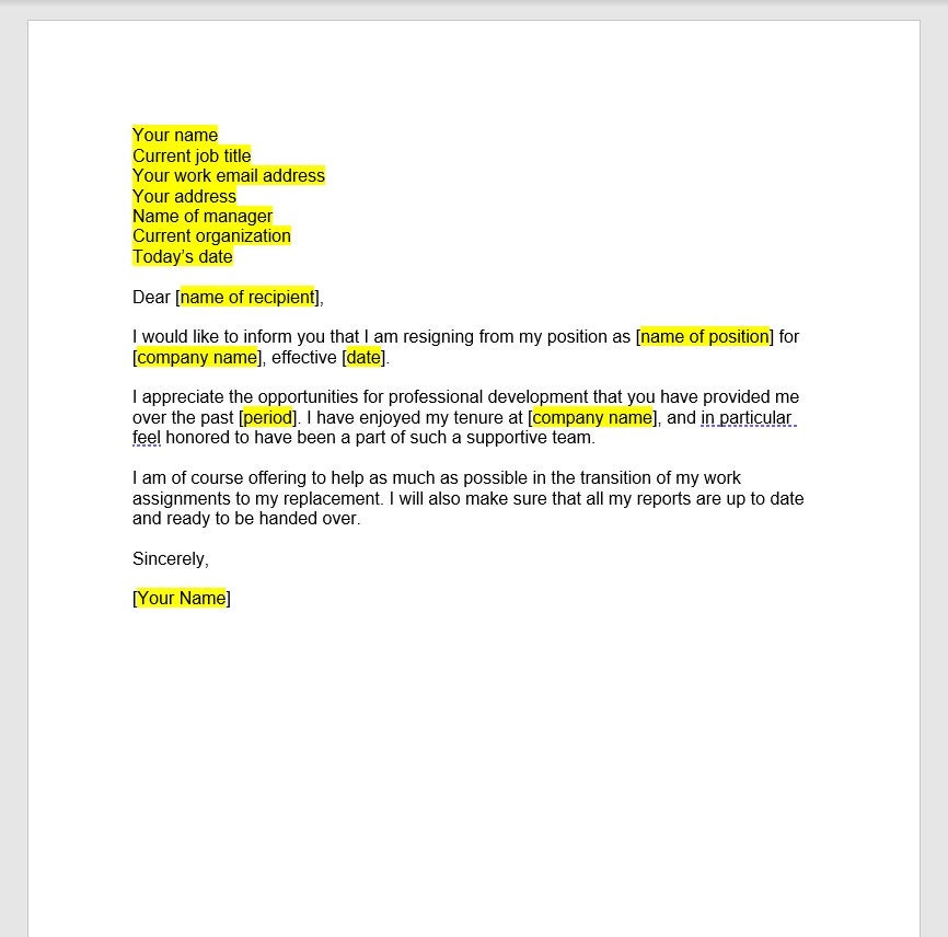 Resignation Letter Template, Resignation Letter, Resignation Template ...