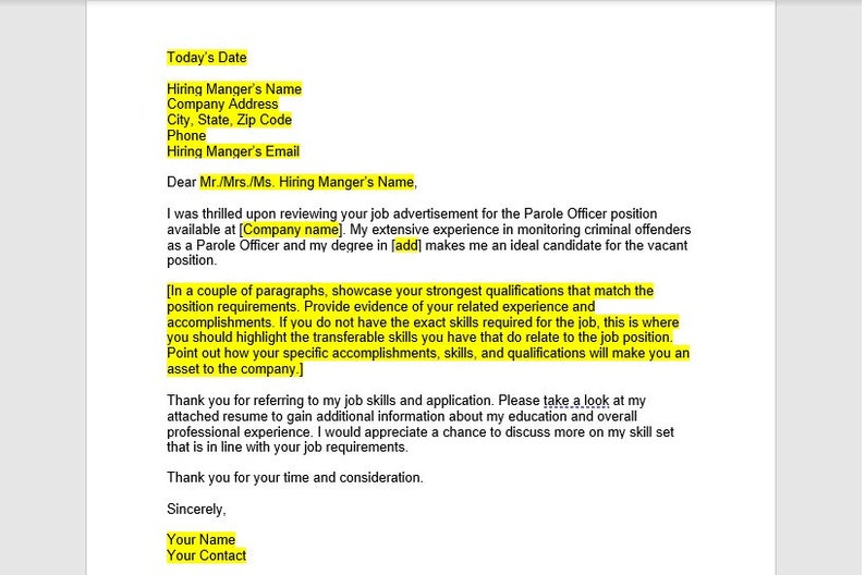Parole Officer Cover Letter, Cover Letter Template, Editable Cover ...