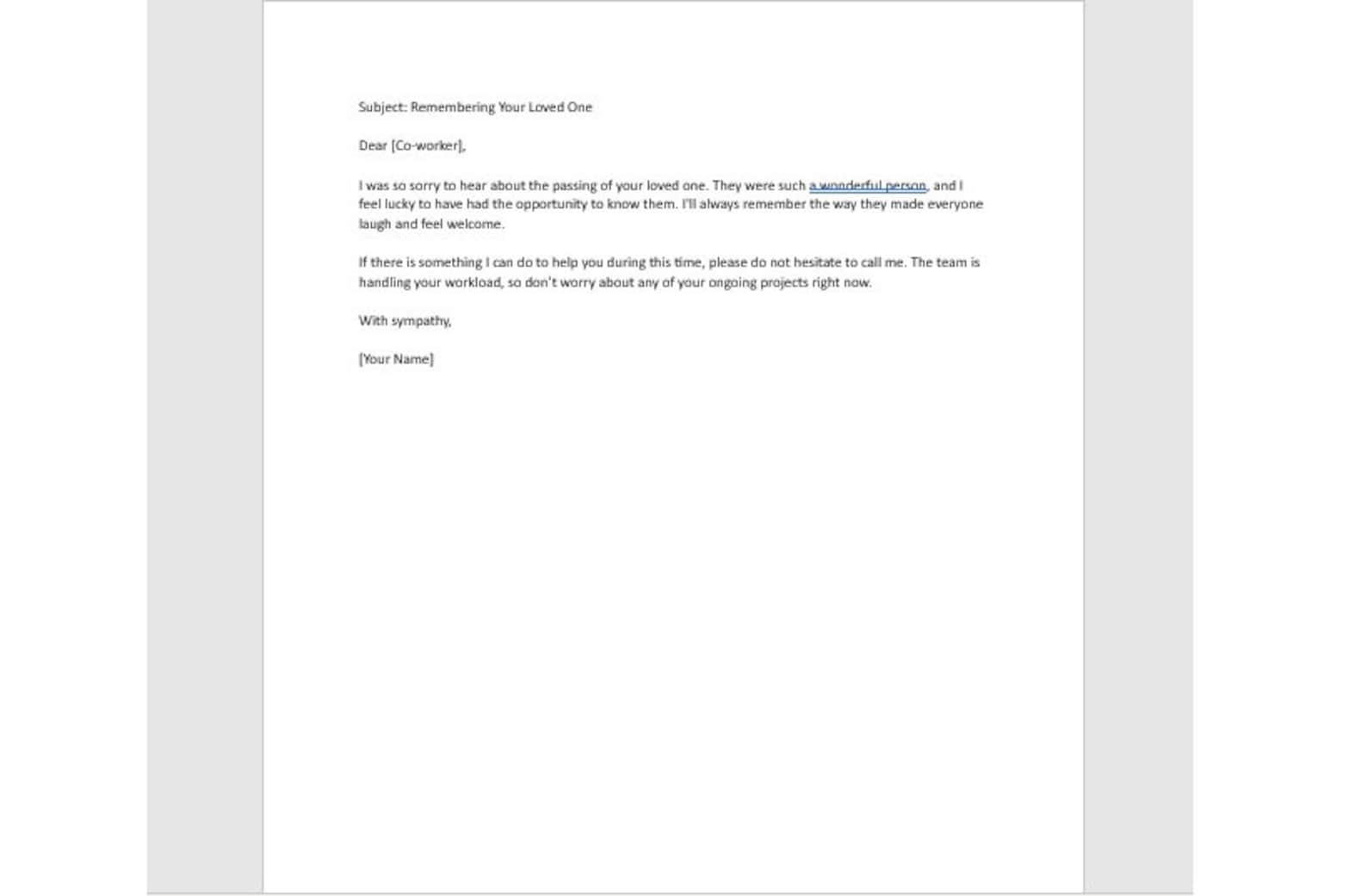 Editable Condolence Email for Co-worker Template, Condolence Email ...