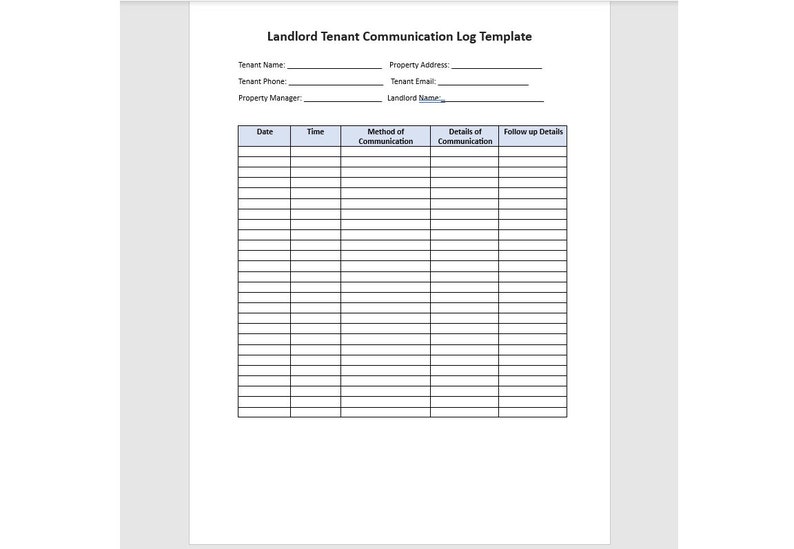 Editable Communication Log, Landlord Tenant Communication Log ...