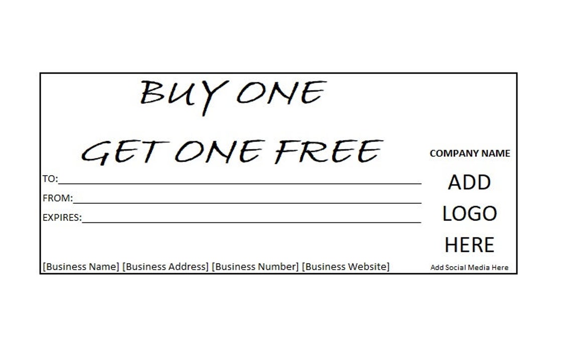 Editable Buy 1 Get 1 Free Template, Minimalist Voucher, DIY Gift ...