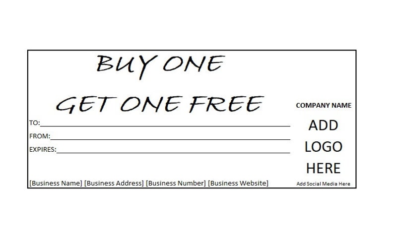 Editable Buy 1 Get 1 Free Template, Minimalist Voucher, DIY Gift ...