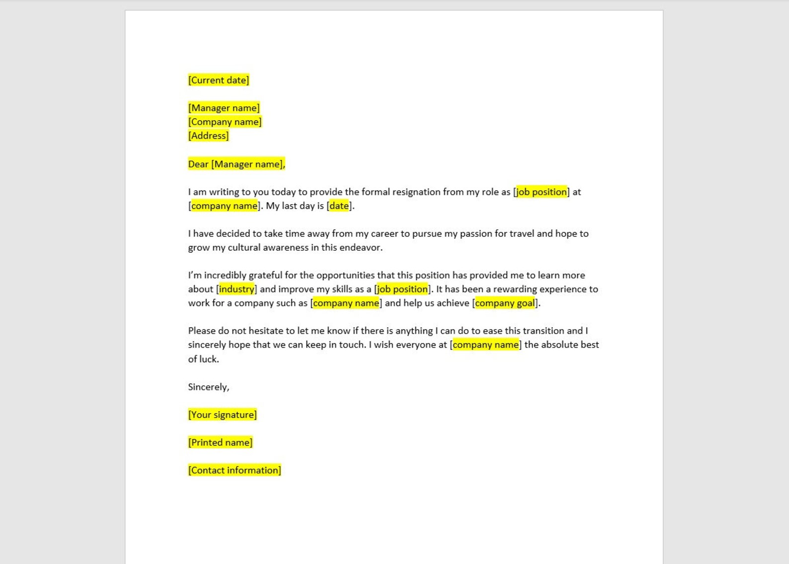 Travel Resignation Letter, Resignation Letter, Resignation Template ...
