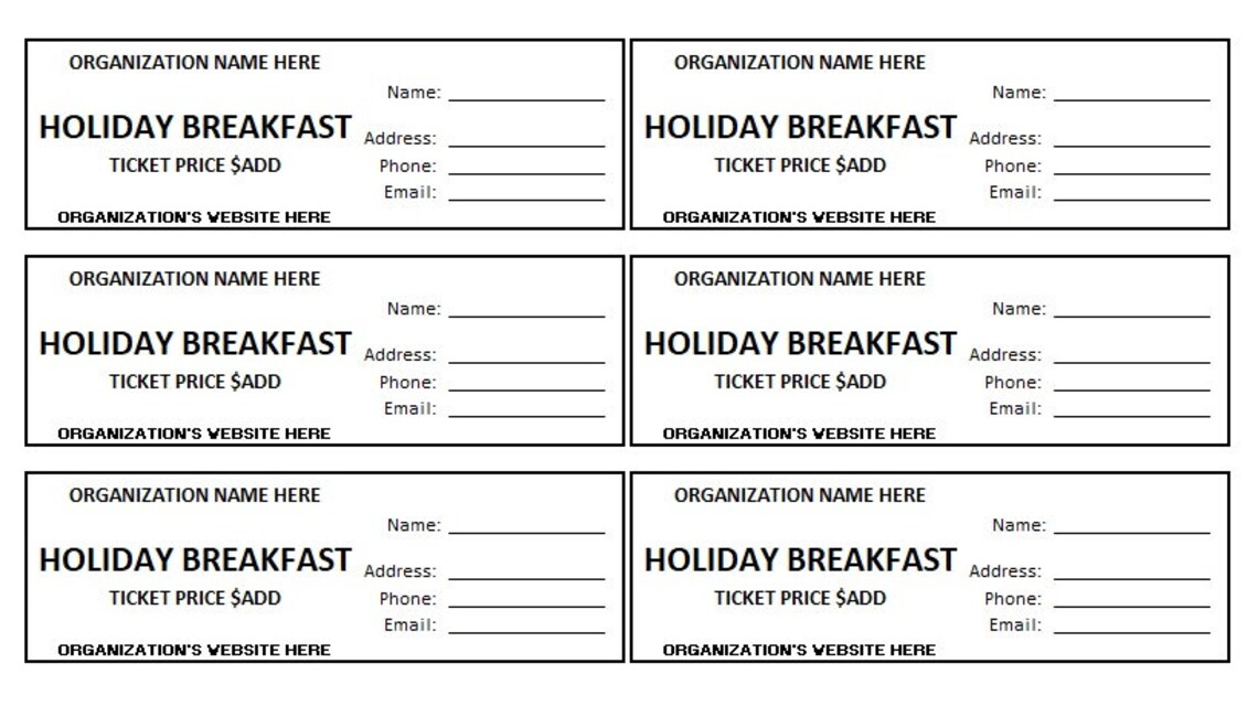Editable Holiday Breakfast Ticket, Holiday Breakfast, Enter to Win ...