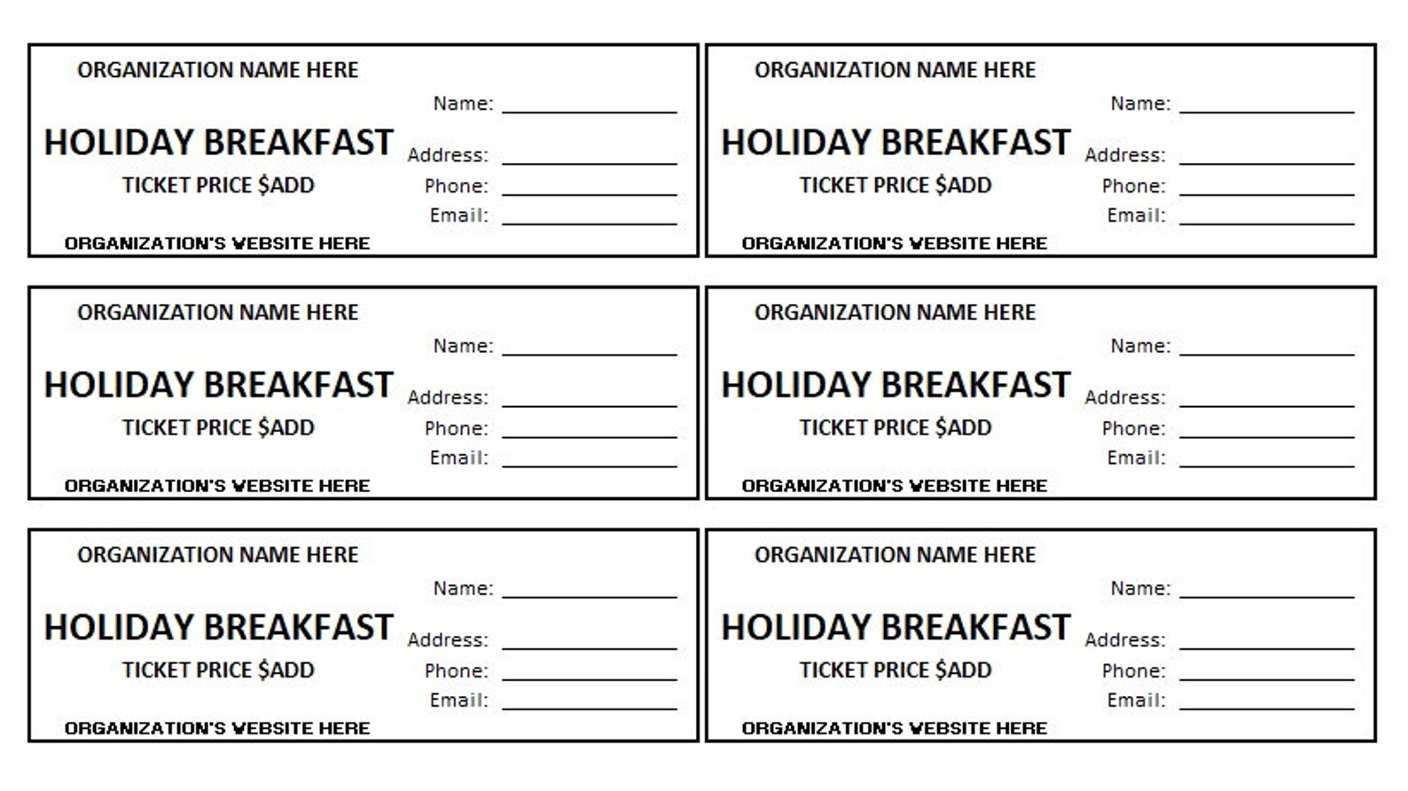 Editable Holiday Breakfast Ticket, Holiday Breakfast, Enter to Win ...