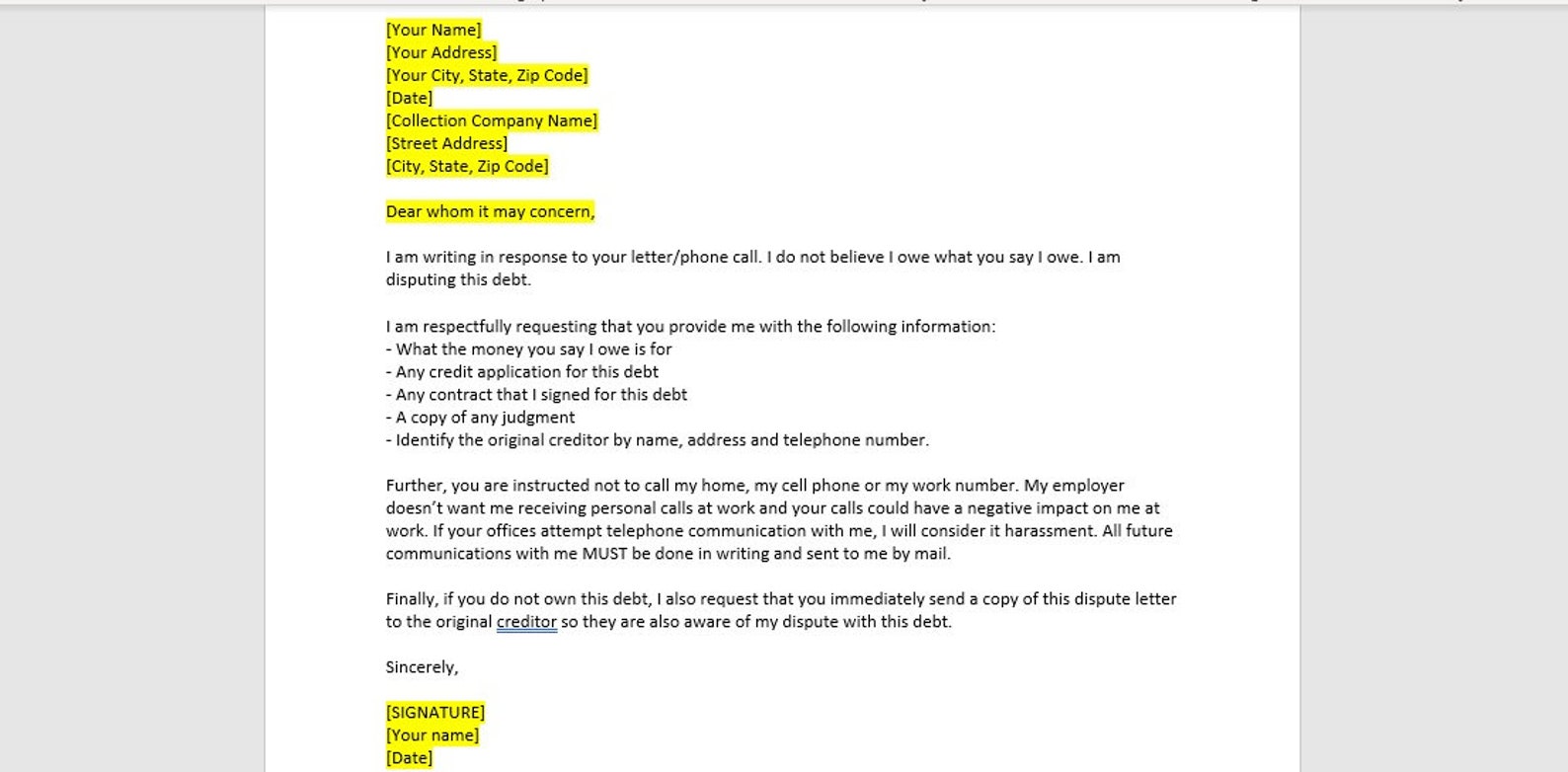 Debt Collection Dispute Letter Template, Debt Collection Dispute Letter ...