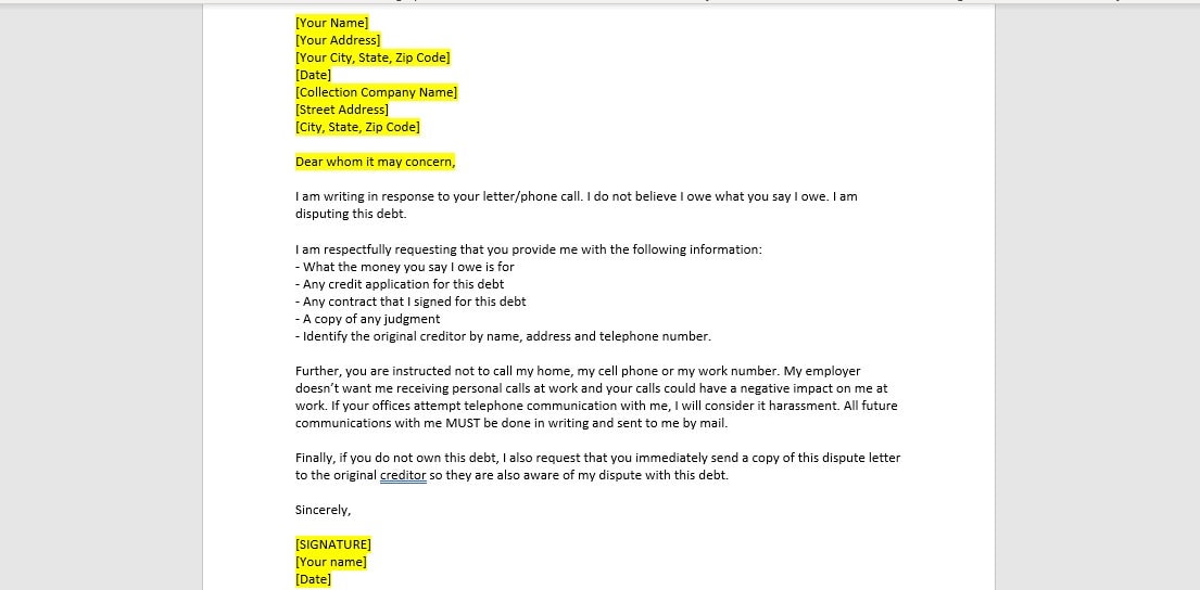 Debt Collection Dispute Letter Template, Debt Collection Dispute Letter ...