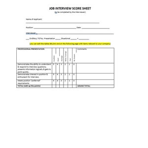 Job Interview Score Sheet Template, Job Interview Score Sheet ...