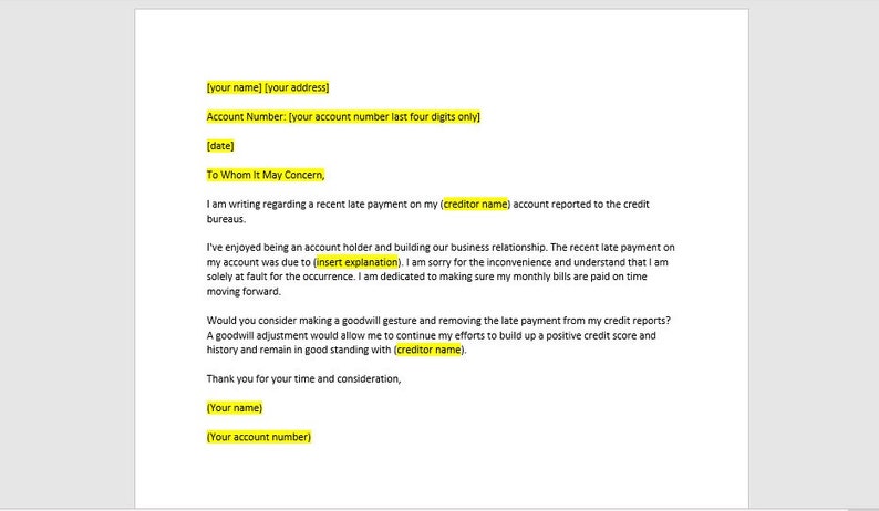 Credit Card Goodwill Letter Template, Credit Card Goodwill Letter ...