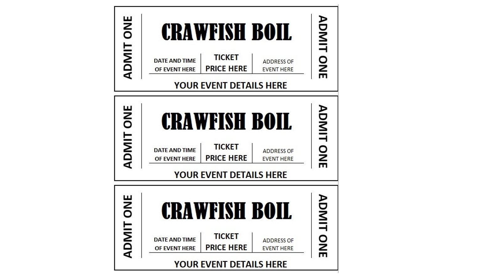 Editable Crawfish Boil Dinner Event Ticket, Crawfish Boil Dinner Ticket ...