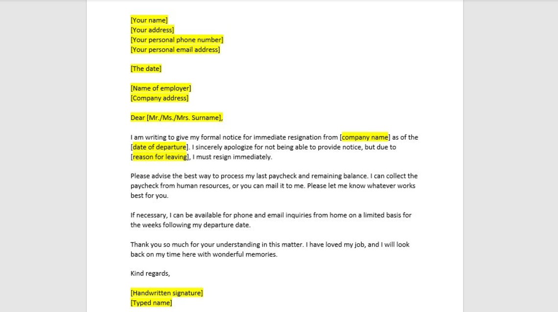 Same Day Notice Letter Template, Same Day Notice Letter, Same Day ...