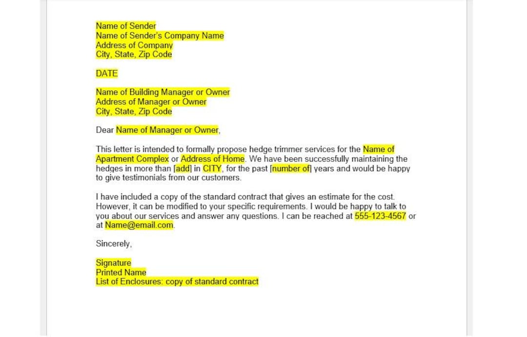 Hedge Trimmer Proposal, Hedge Trimmer Proposal Letter Template, Hedge ...