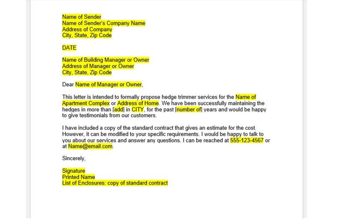Hedge Trimmer Proposal, Hedge Trimmer Proposal Letter Template, Hedge ...