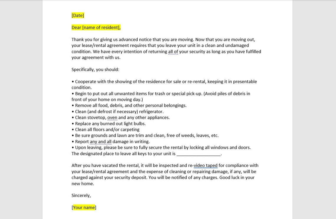 Landlord Move Out Reminder Letter Template, Move Out Letter, Move Out ...