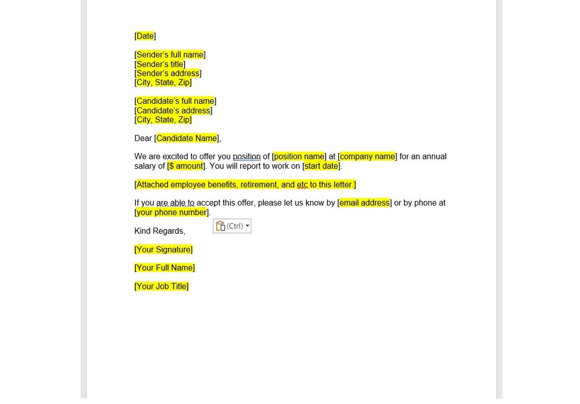 Accountant Job Offer Letter Template, Accountant Job Offer Letter ...