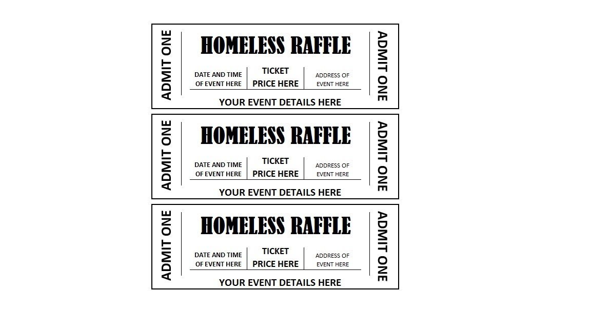 Editable Homeless Raffle Ticket, Homeless Ticket Printables, Editable ...