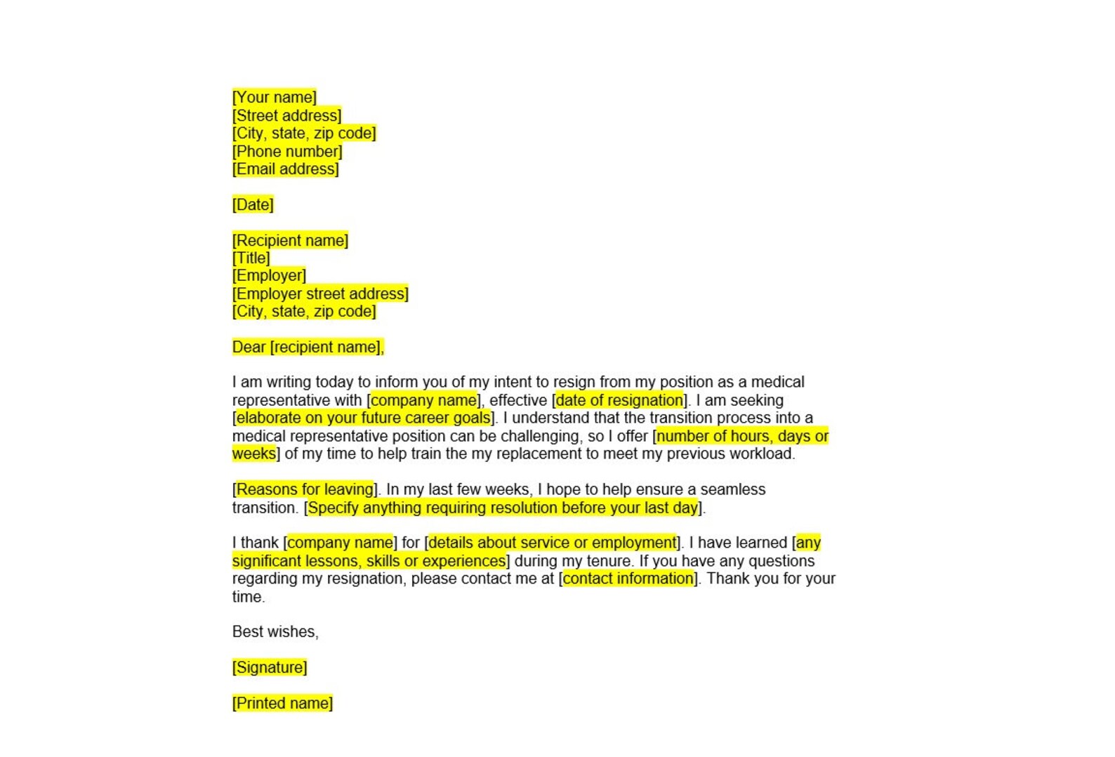 Medical Representative Resignation Letter Template, Resignation Letter ...