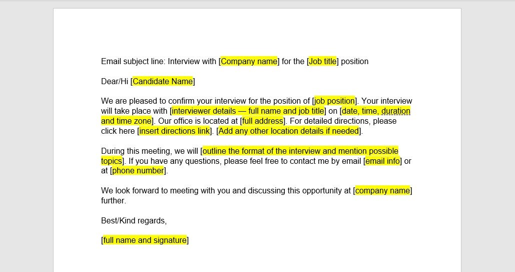 Interview Confirmation Email Interview Confirmation Email Template