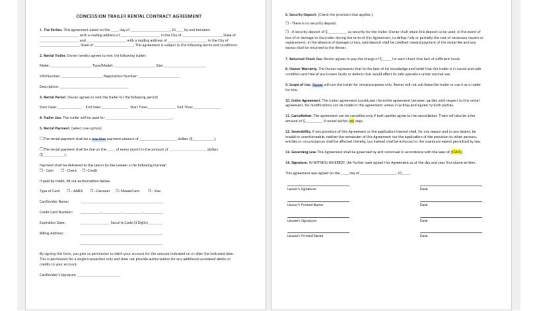 Concession Trailer Rental Contract Agreement, Concession Trailer Rental ...