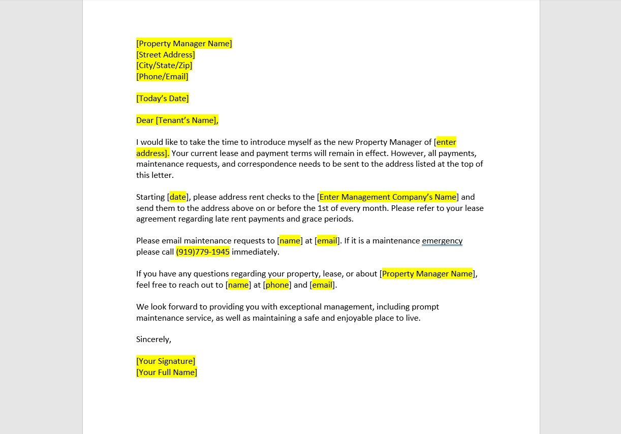 New Property Manager Introduction Letter Template New Etsy